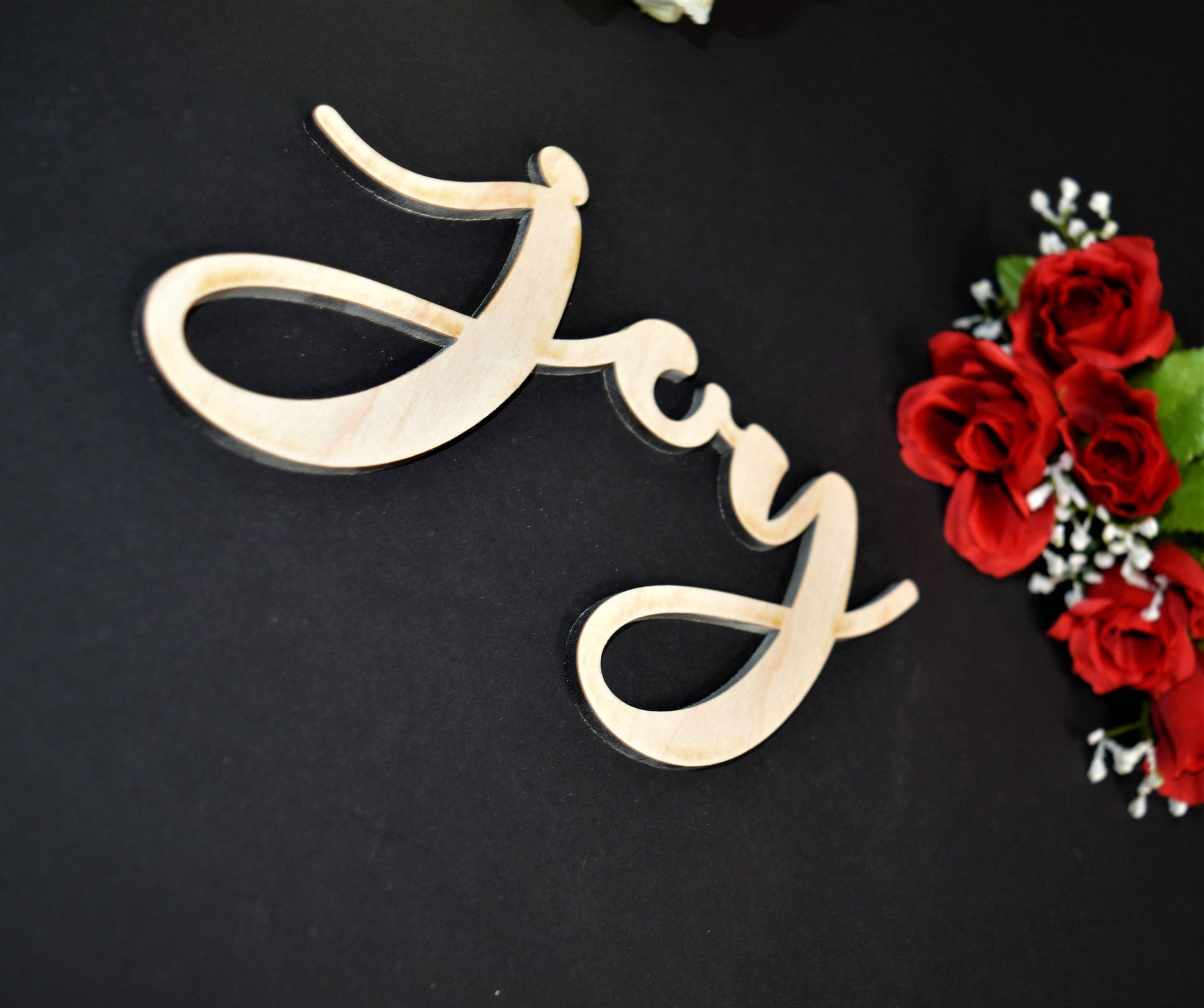 JOY wood sign Laser Cut. Calligraphy JOY Wall Sign. JOY wood cut out ...